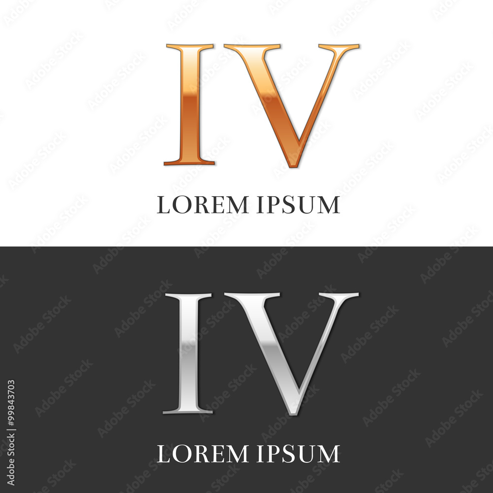 4, IV, Luxury Gold and Silver Roman numerals, sign, logo, symbol Stock ...