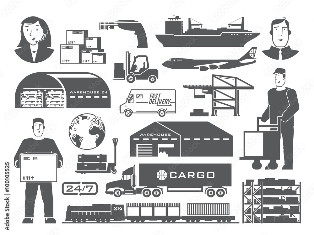 Logistics vector black and white icons Stock Vector | Adobe Stock