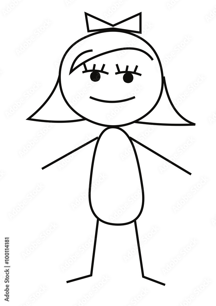 Vector de Stock Stickman style vector drawing of little girl child ...
