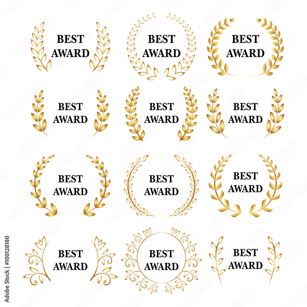 Best award Vector gold award laurel wreath set, white version. Winner ...