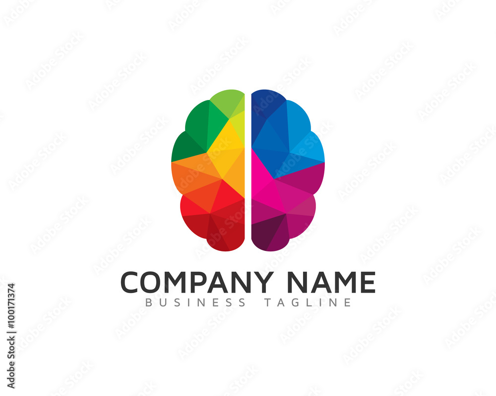 Poly Color Brain Logo Design Template Stock Vector | Adobe Stock