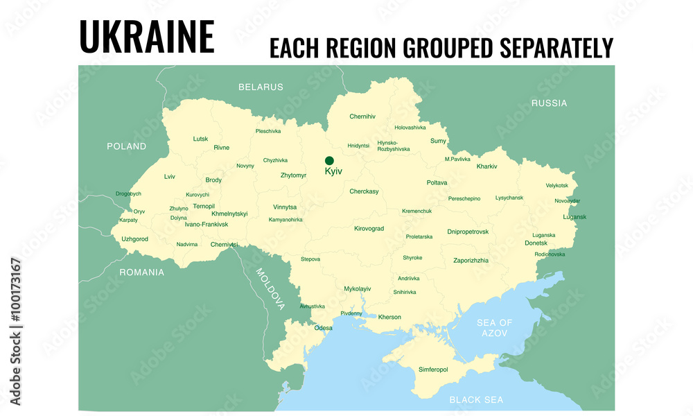 Ukraine map with regions UA Stock Vector | Adobe Stock