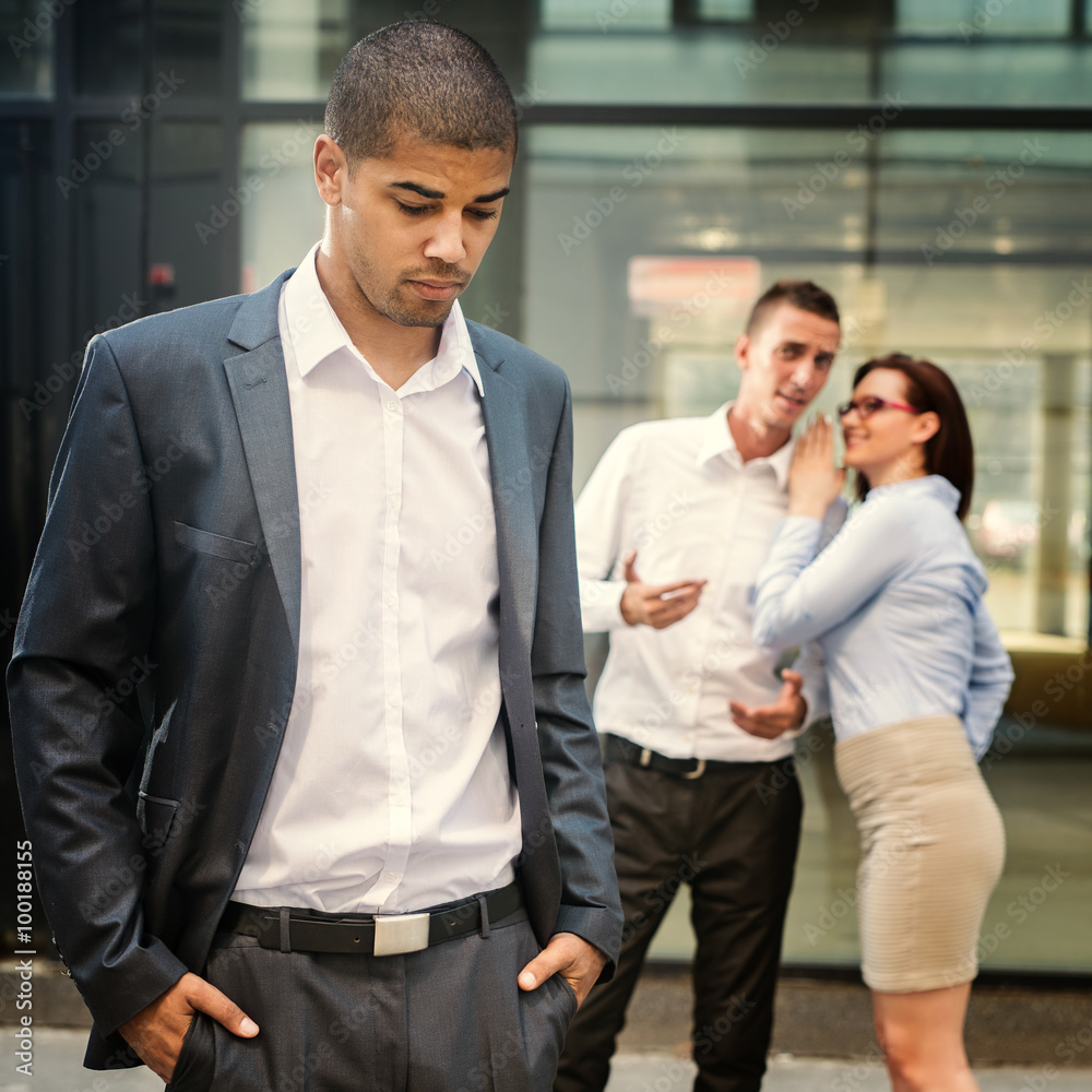Gossip people in front of their office, handsome businessman portrait ...