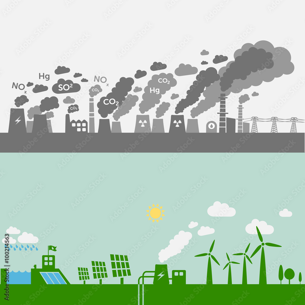 Pollution from classic power plants vs. green types of power plants ...