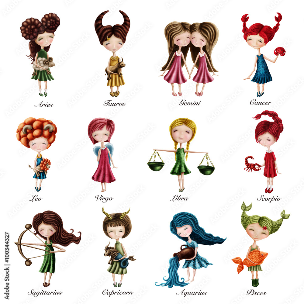 Zodiac sign girls Stock Illustration | Adobe Stock