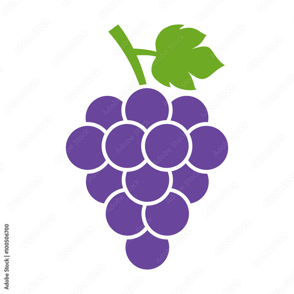 Bunch of wine grapes with leaf flat color icon for food apps and ...