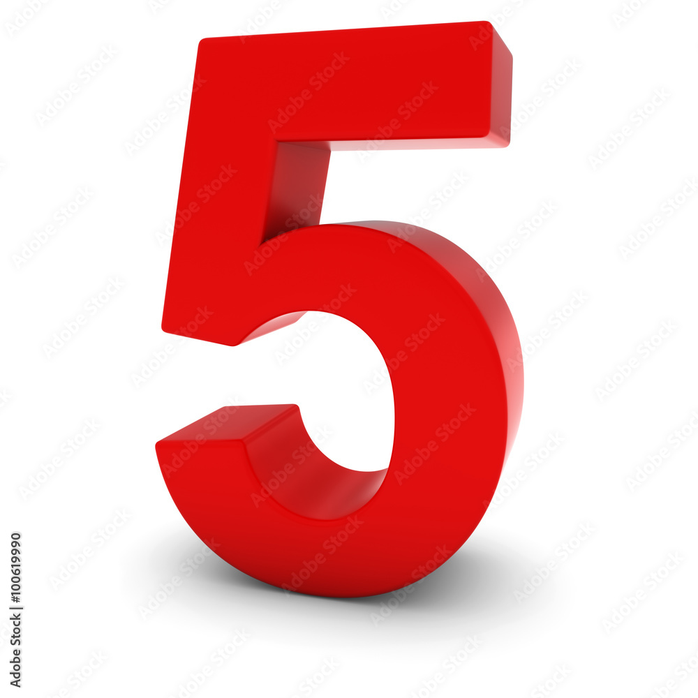 Red 5 - 3D Number Five Isolated on white Stock Illustration | Adobe Stock