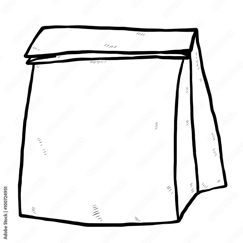 paper bag / cartoon vector and illustration, black and white, hand ...