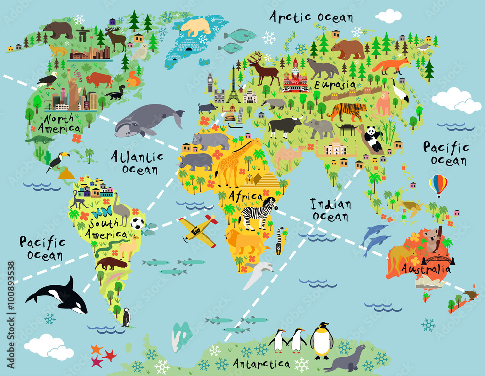 เวกเตอร์ Stock Cartoon world map | Adobe Stock