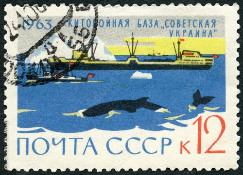 USSR - 1963: Whaler floating whale factory "Soviet Ukraine" Stock Photo ...