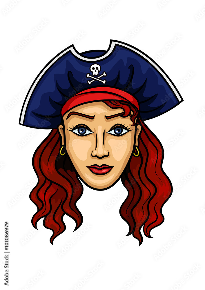 Cartoon pirate woman in hat with Jolly Roger Stock Vector | Adobe Stock