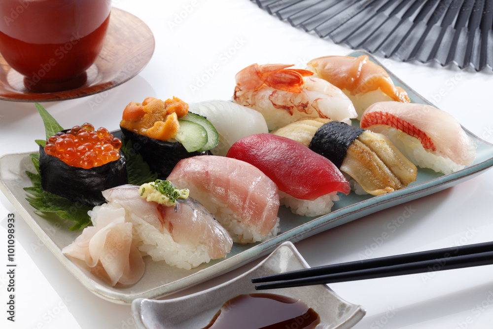 Japanese seafood sushi /many tasty fresh japanese sushi with tuna ...