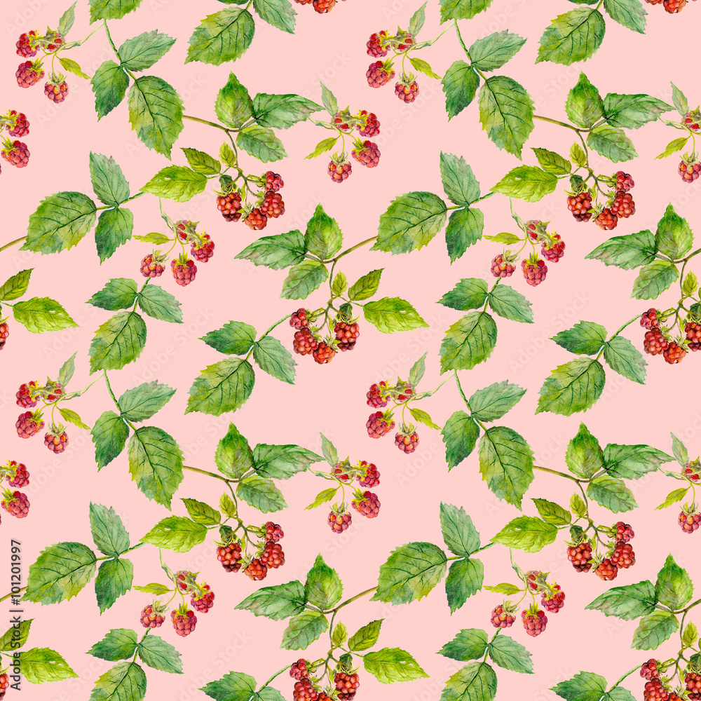 Pink wallpaper with watercolor painted raspberry Stock Illustration ...