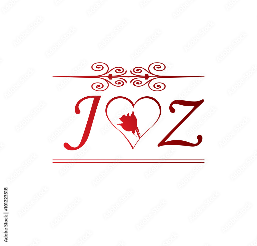 JZ love initial with red heart and rose Stock Vector | Adobe Stock