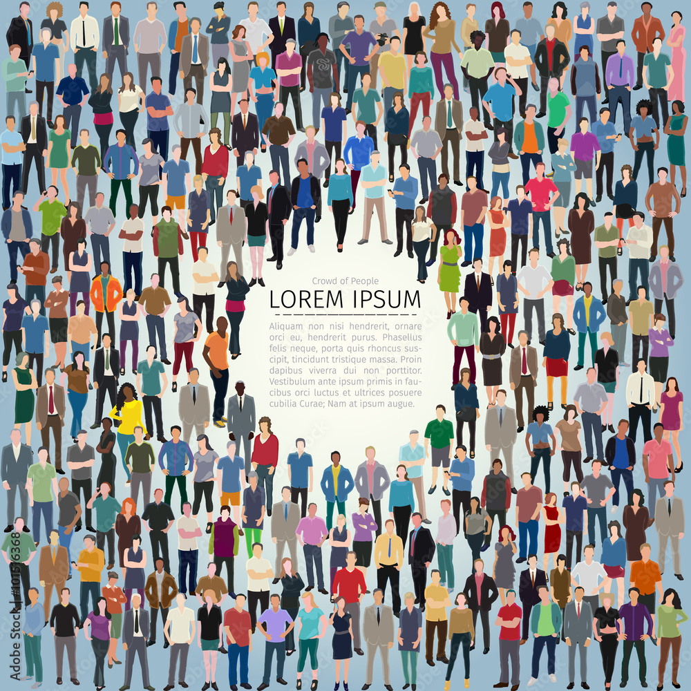 vector illustration with huge crowd of stylized people forming frame ...