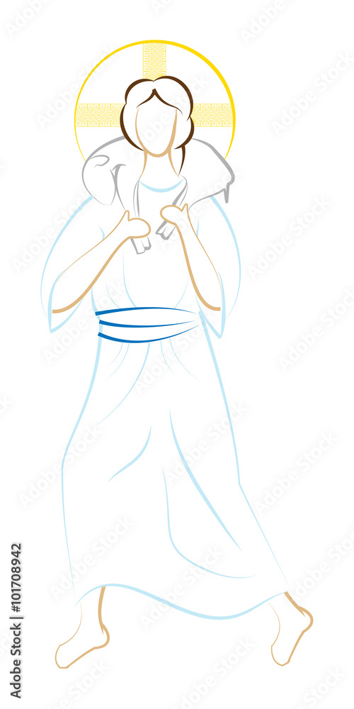 Jesus Christ the Good shepherd vector color drawing Stock Vector ...