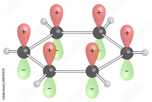 Benzen - Benzol - Ringstruktur mit Atomen und p-Orbitalen Stock ...