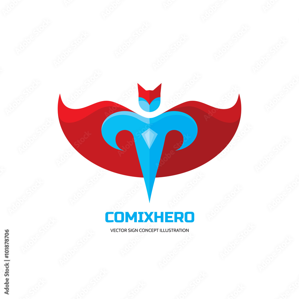 Comix hero - vector logo concept in flat style design. People character ...