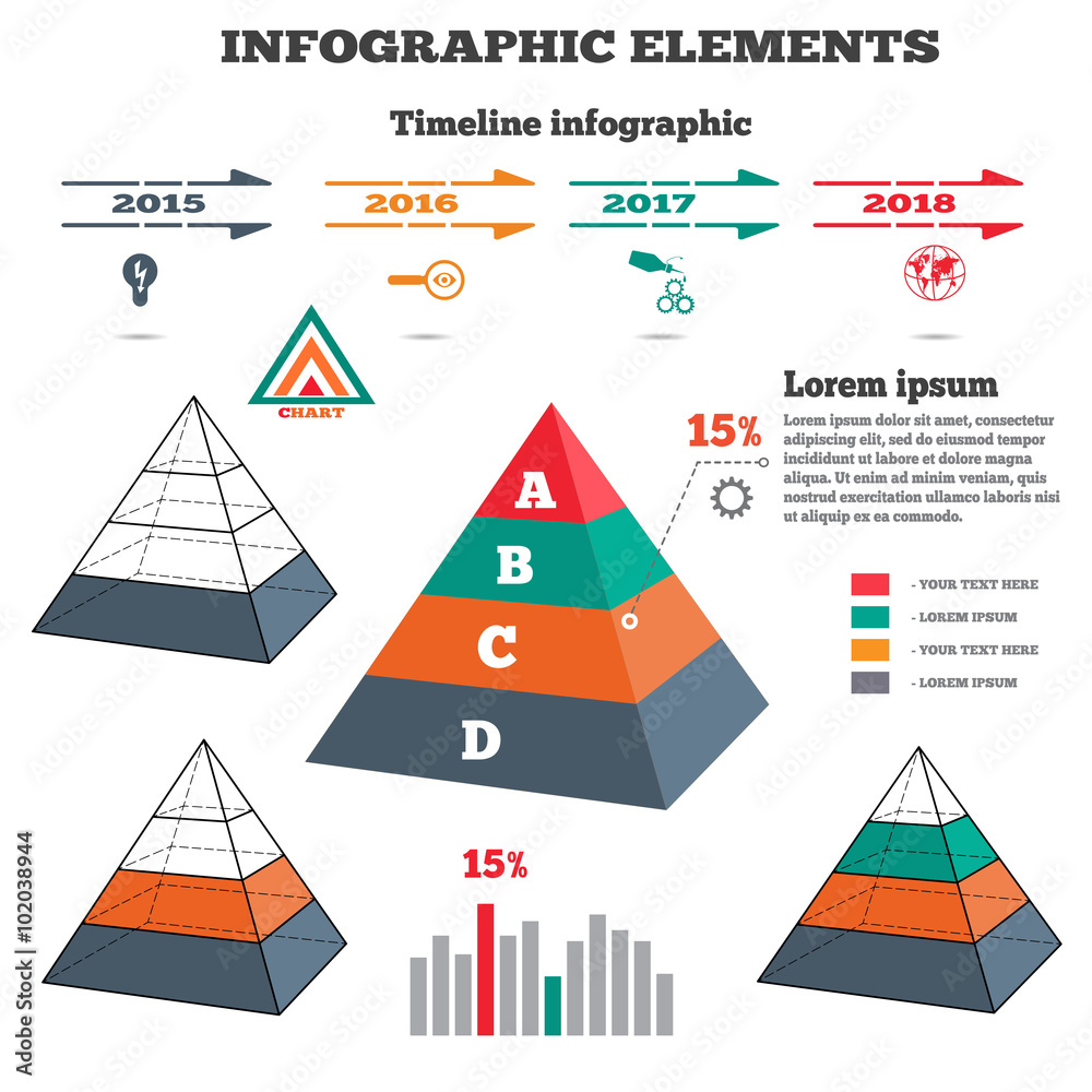 Infographics elements. Pyramid solid chart. 3D perspective pyramid ...