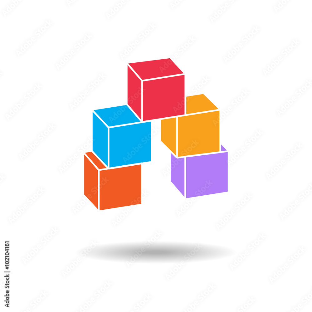 Cube composition icon. Perspective view. Pyramid of five blocks ...