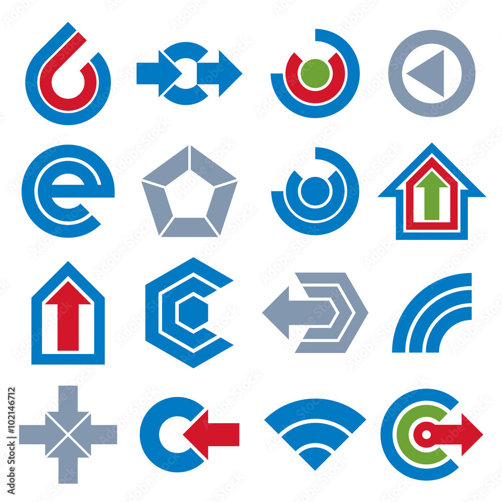 Vector simple navigation pictograms collection. Set of blue icons Stock ...