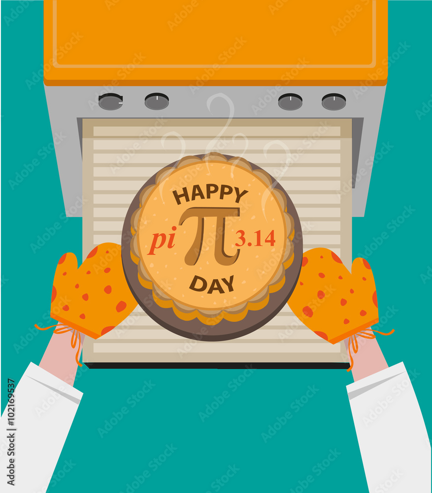 Happy Pi Day concept observed every March 14. Baked Pie with Pi Symbol ...