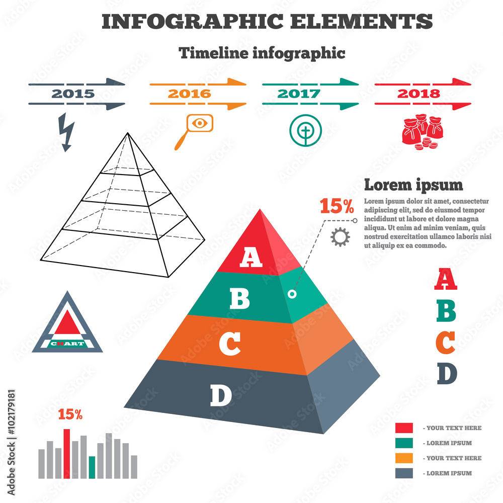 Infographics elements. Pyramid solid chart. 3D perspective pyramid ...