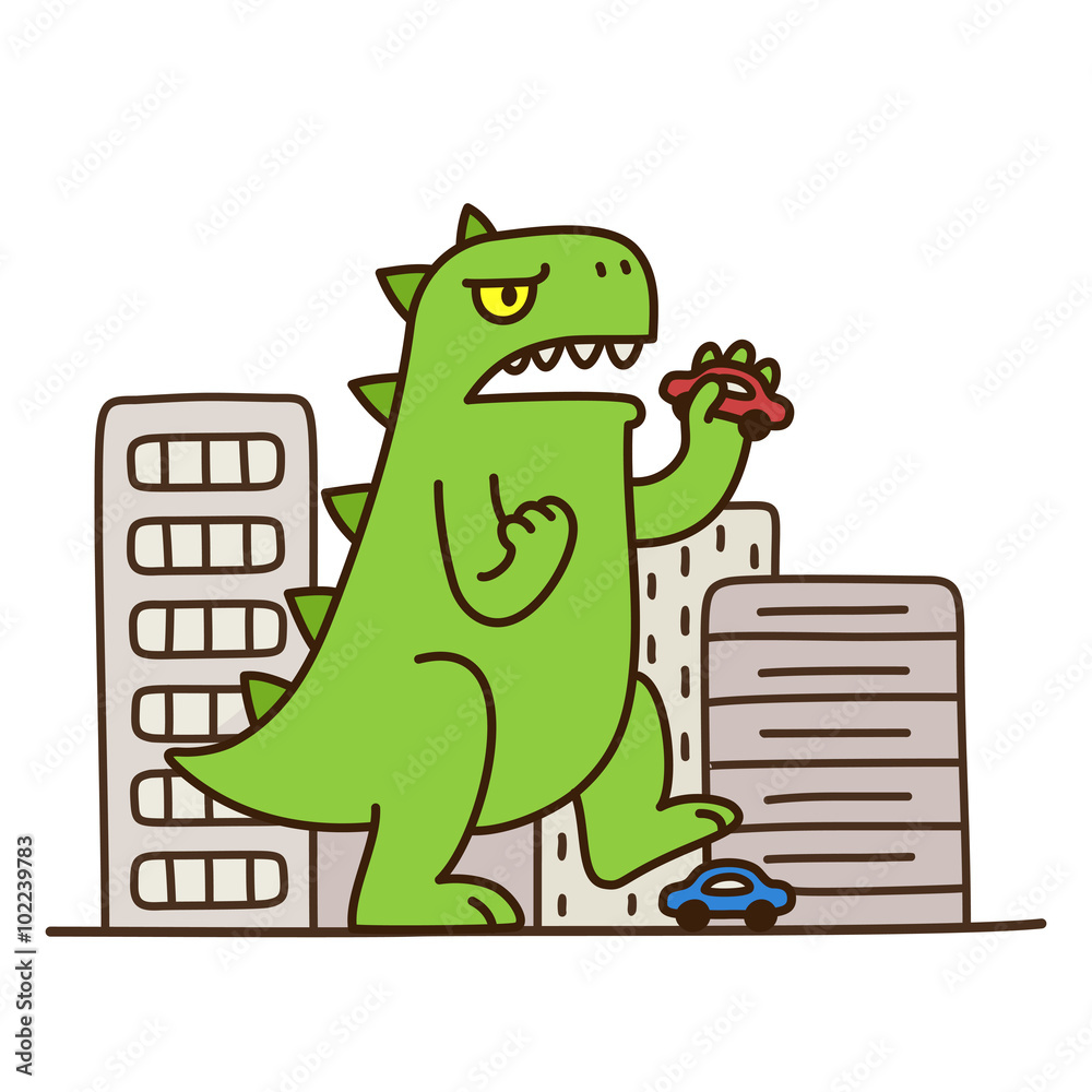 Cartoon monster destroying city Stock Vector | Adobe Stock