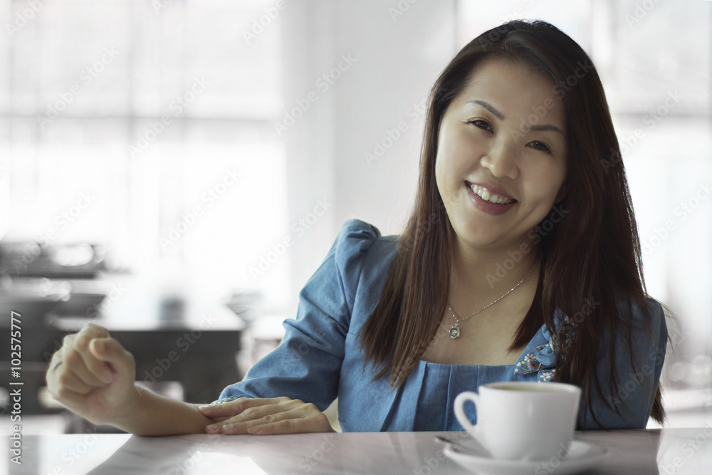 Asian female beautiful women portraits with coffee cup, chinese girl relax life style in the ...
