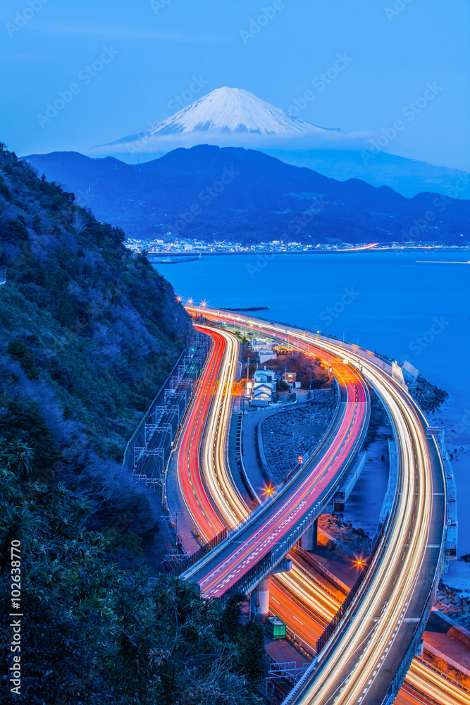 Tomai expressway and Suruga bay with mountain fuji at Shizuoka . Stock ...