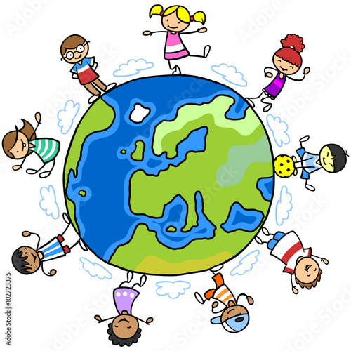 Viele verschiedene Kinder auf dem Planeten Erde Stock-Illustration ...