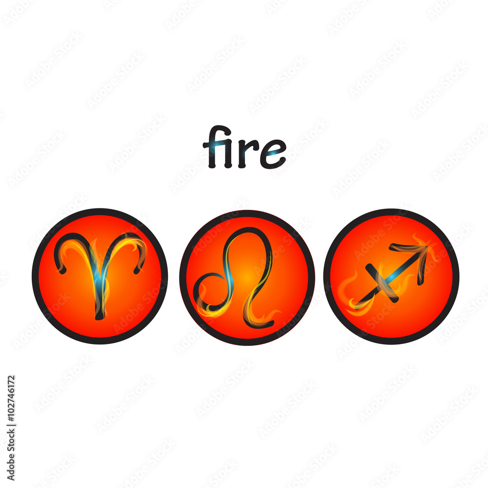 Zodiac symbols fire element, Aries, Leo, Sagittarius Stock Vector ...