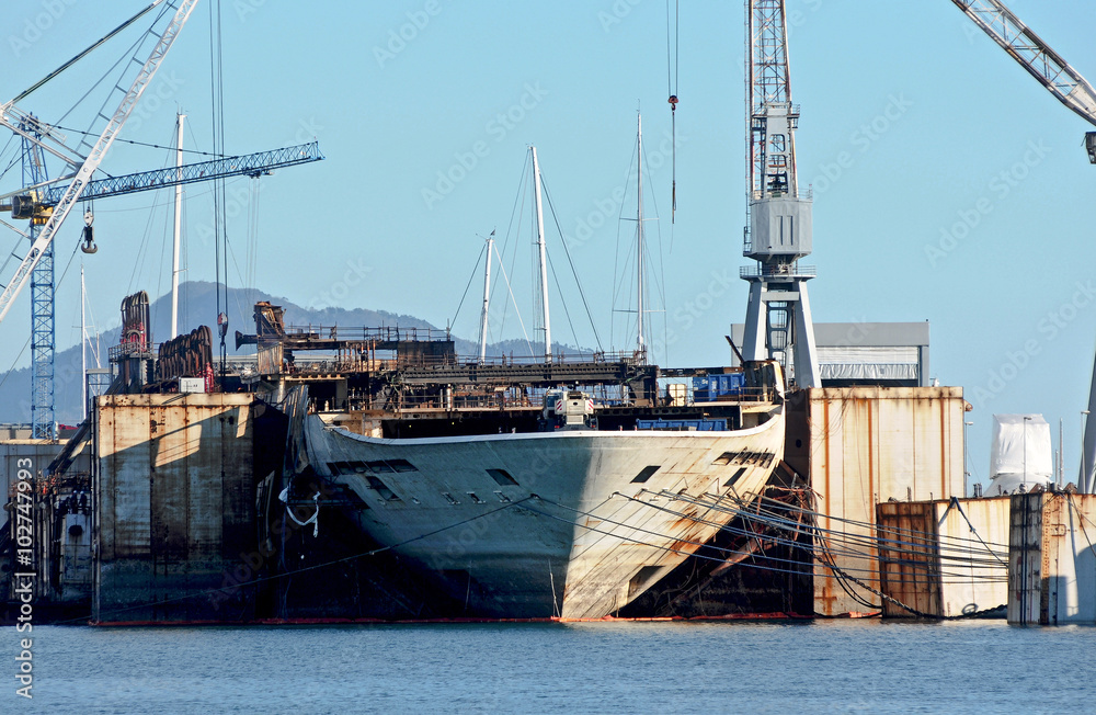 Demolition of a passenger ship in the shipyards. Stock Photo | Adobe Stock