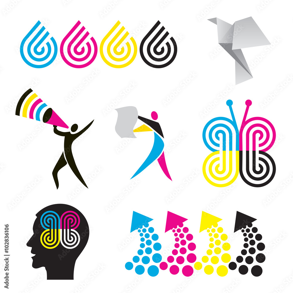 Color print design elements. Set of colorful icons for presentation ...