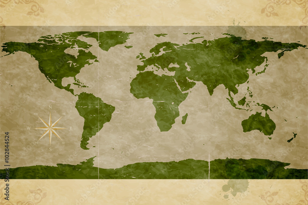 Map of the World. Old paper texture Stock Vector | Adobe Stock