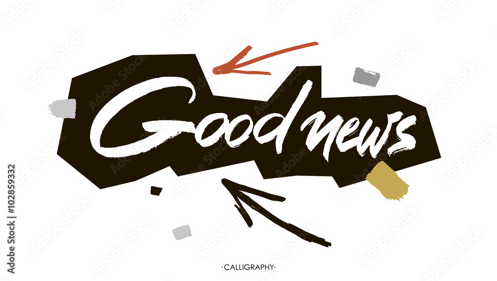 Good news. Vector white ink calligraphy for cards, prints and social ...