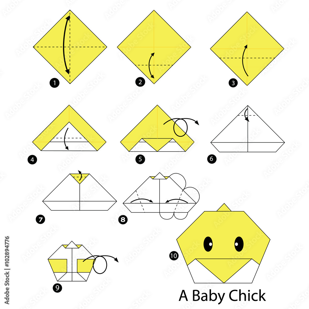 step by step instructions how to make origami baby chick. Stock Vector ...