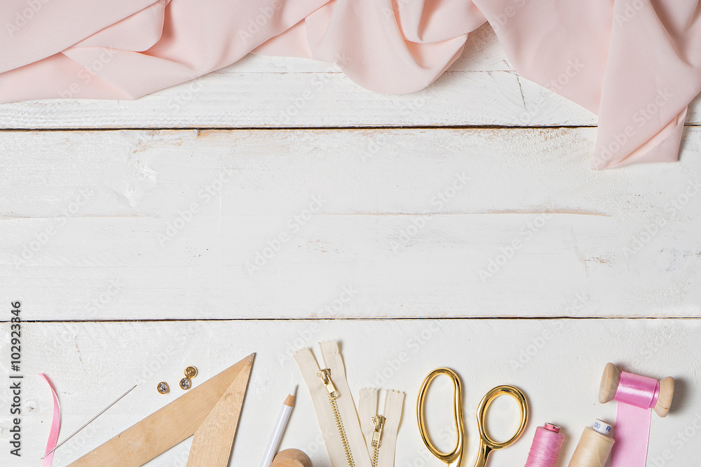 colorful Background with sewing tools Stock Photo | Adobe Stock