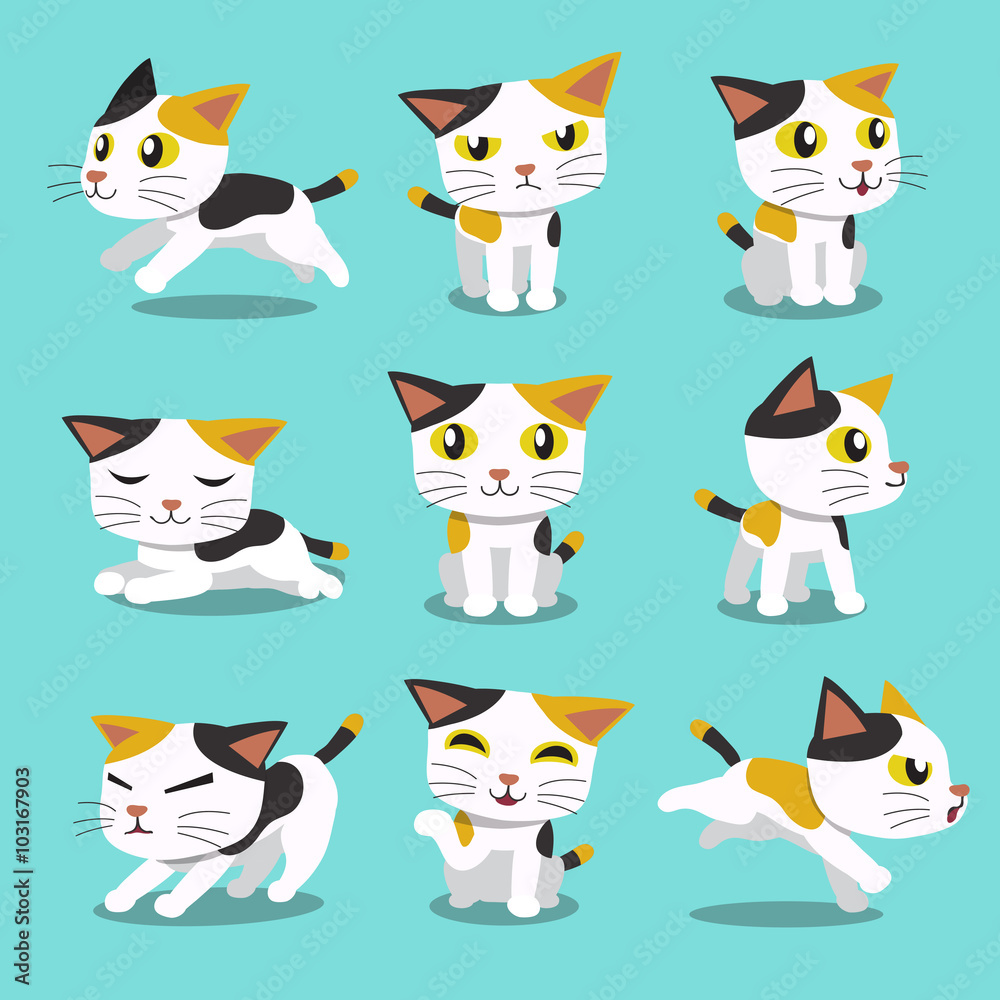 Set of Cartoon character cat poses Stock Vector | Adobe Stock