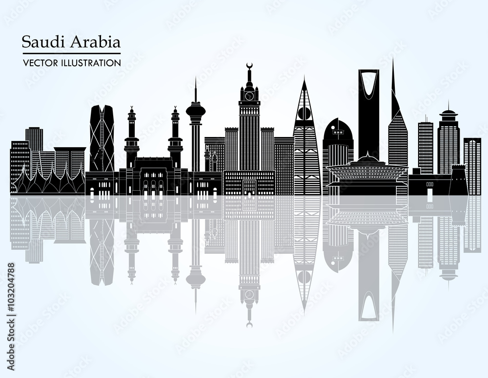 Skyline of Saudi Arabia, detailed silhouette. Vector illustration Stock ...