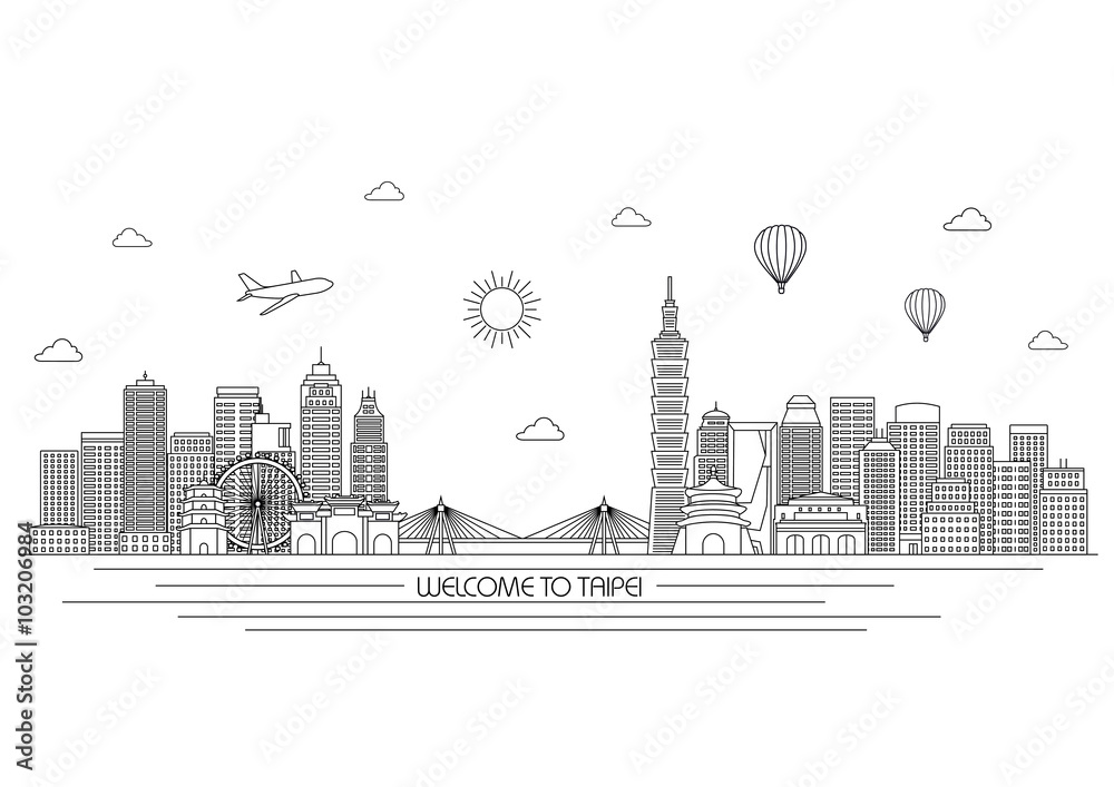 Taipei detailed Skyline. Travel and tourism background. Vector ...