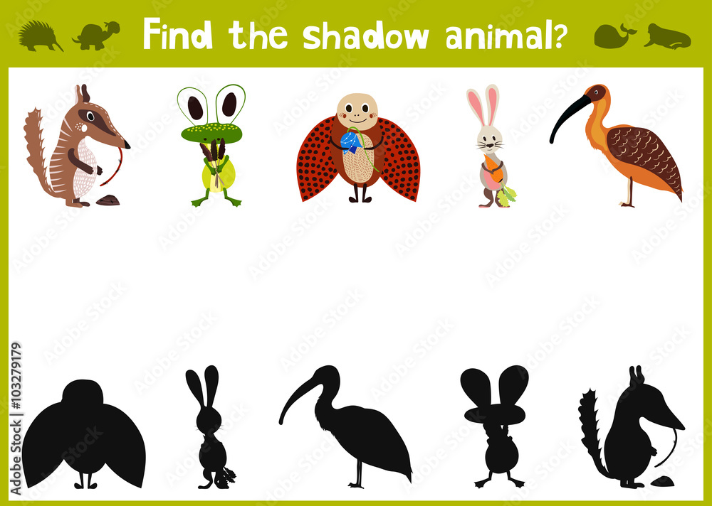 Cartoon Vector Illustration of Education Shadow Matching Game for ...