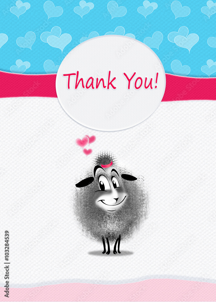 Thank You! greeting card design. Cutest sheep sends you a Thanks. You ...