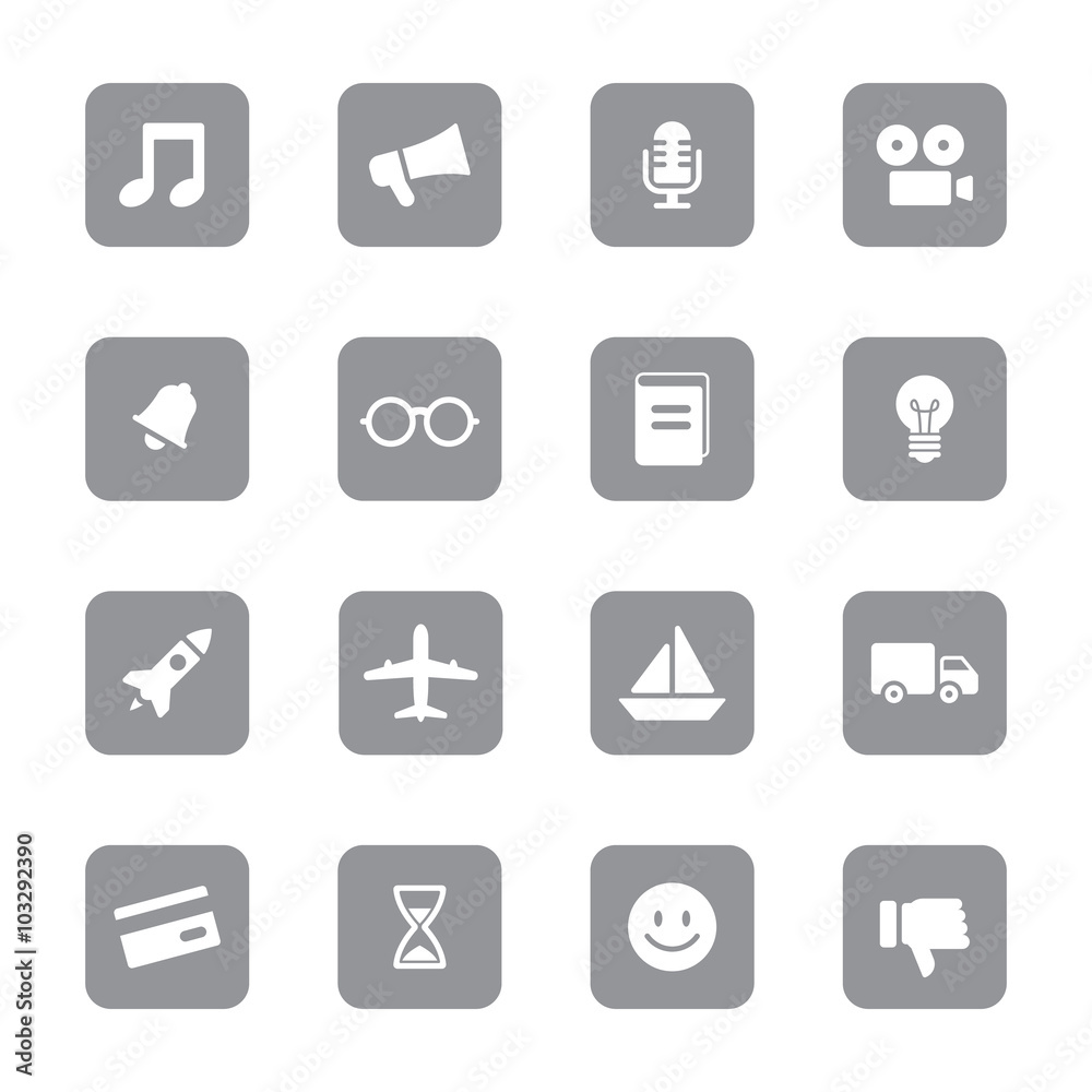 gray web icon set 5 on rounded rectangle for web design, user interface (UI), infographic and ...
