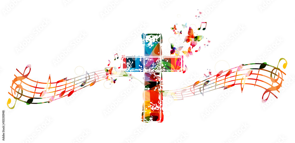 Colorful cross with music notes Stock Vector | Adobe Stock