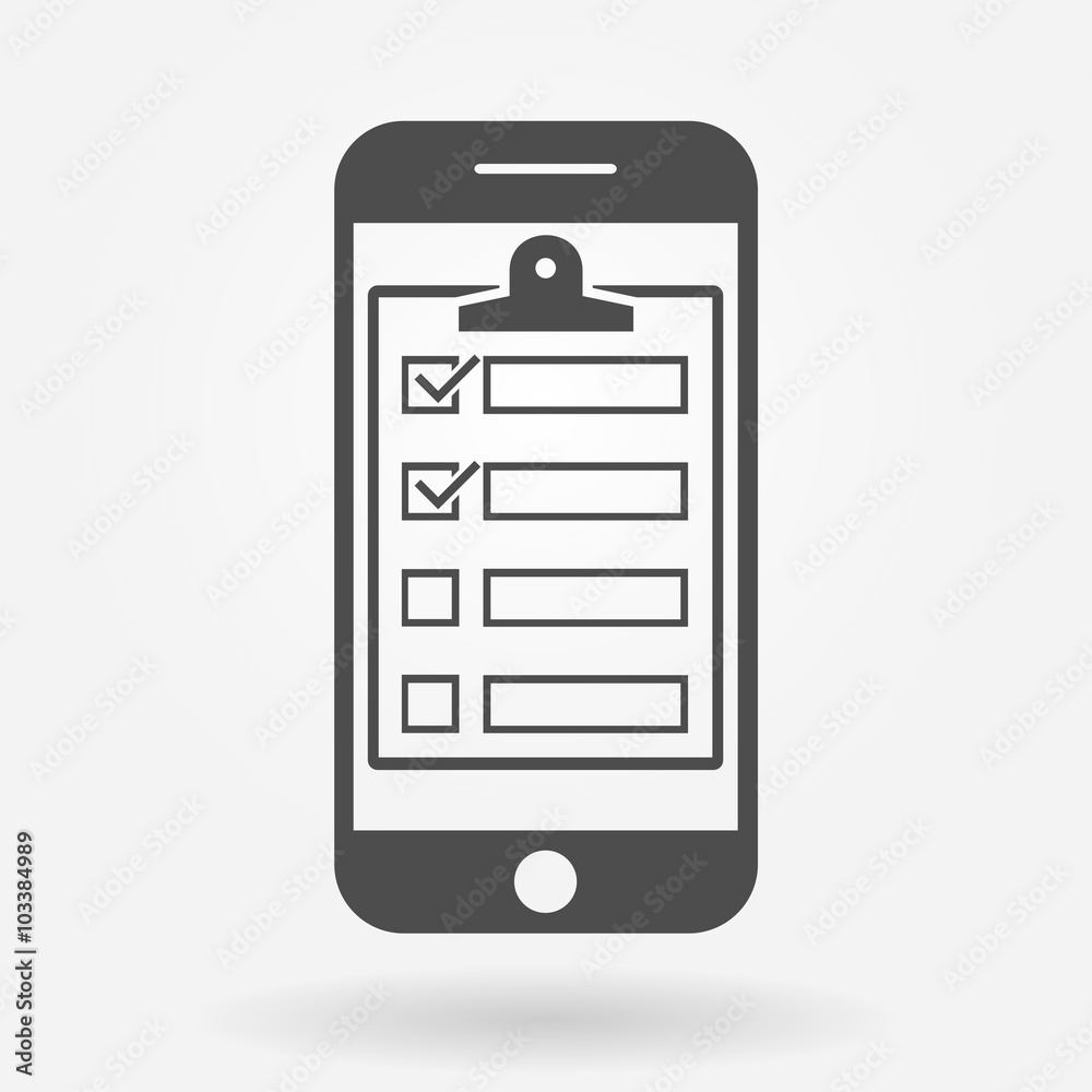 Mobile phone with checklist icon. Smartphone with clipboard and ...