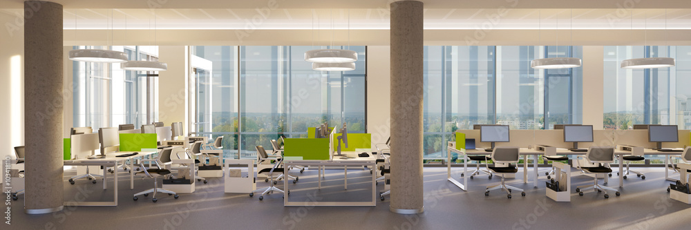 office panorama view inside downtown skyscraper Stock Illustration ...