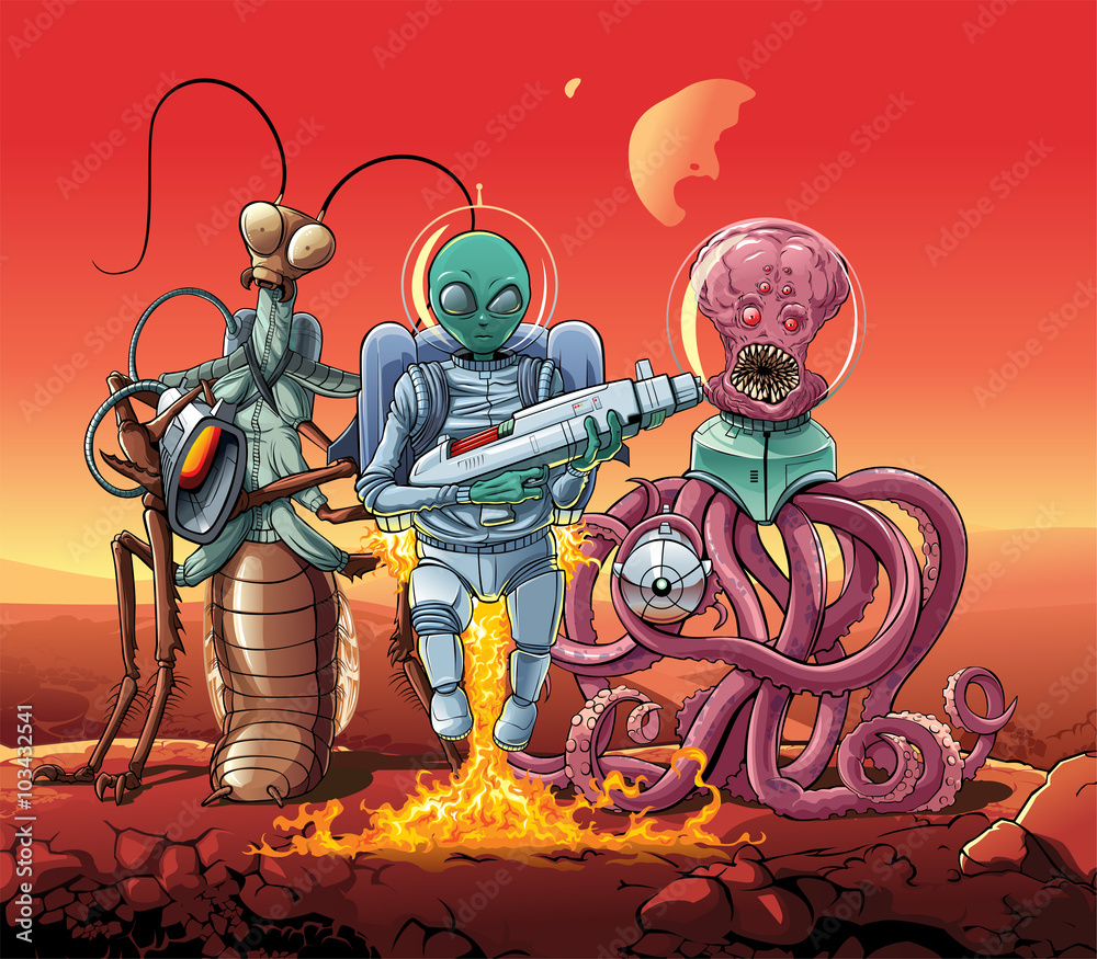 Aliens invaders. Aliens invaders from outer space captured the Mars and ...
