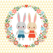 Floral Valentine Rabbits Free Stock Photo - Public Domain Pictures