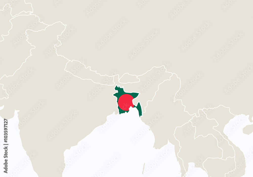 Asia with highlighted Bangladesh map. Stock Vector | Adobe Stock